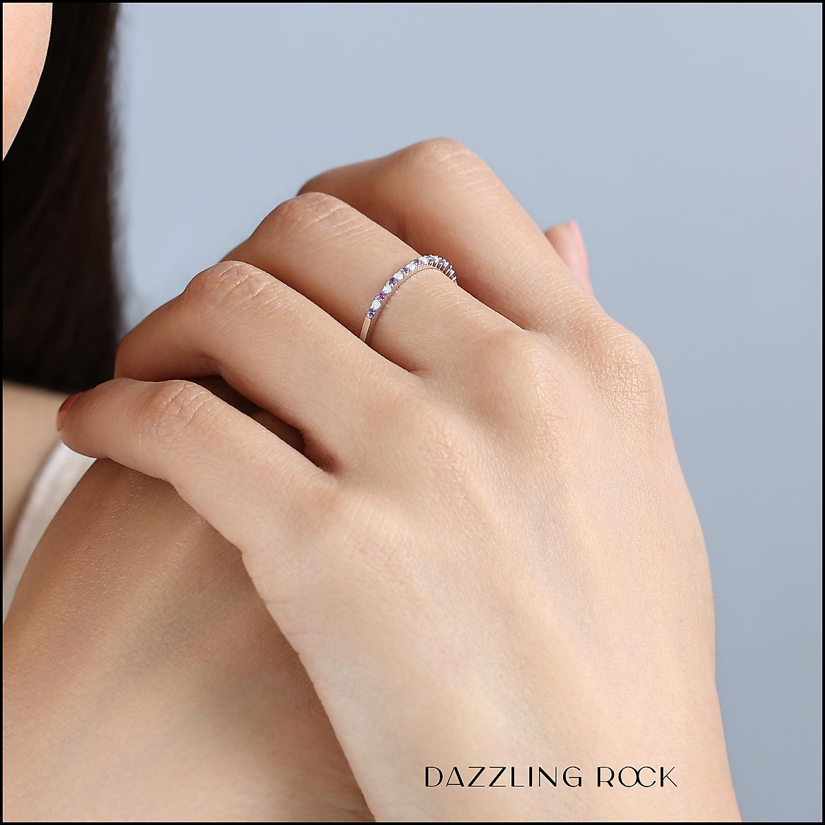 Dazzlingrock Collection 10K Round Amethyst & White Diamond Ladies Anniversary Wedding Band, White Gold, Size 5