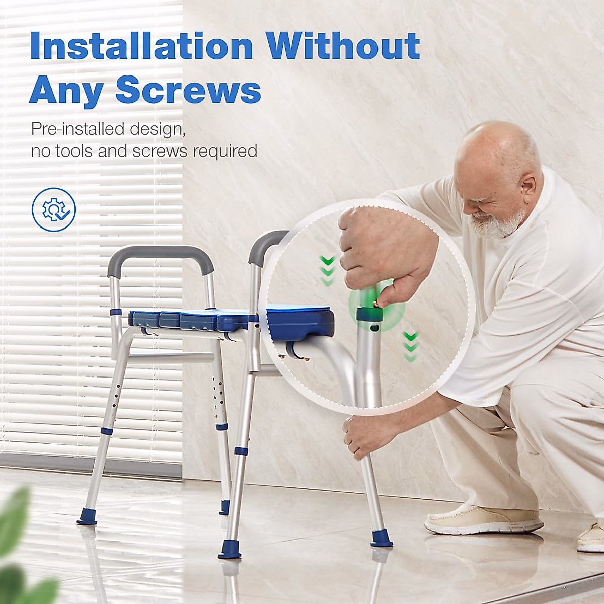 GreenChief 2 in 1 Heavy Duty Shower Chair 700lbs, Bariatric Bath Bench with Cutout Seat & GreenChief Toilet Safety Rail, Medical Bathroom Safety Frame for Elderly, Handicap and Disabled