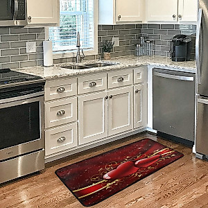 Happy Valentines Day Red Heart Love Kitchen Rugs Non-Slip Kitchen Mats 39 x 20 Inches Bath Runner Rug Doormats Area Mat Rugs Carpet Cushioned Mat for Home Decor