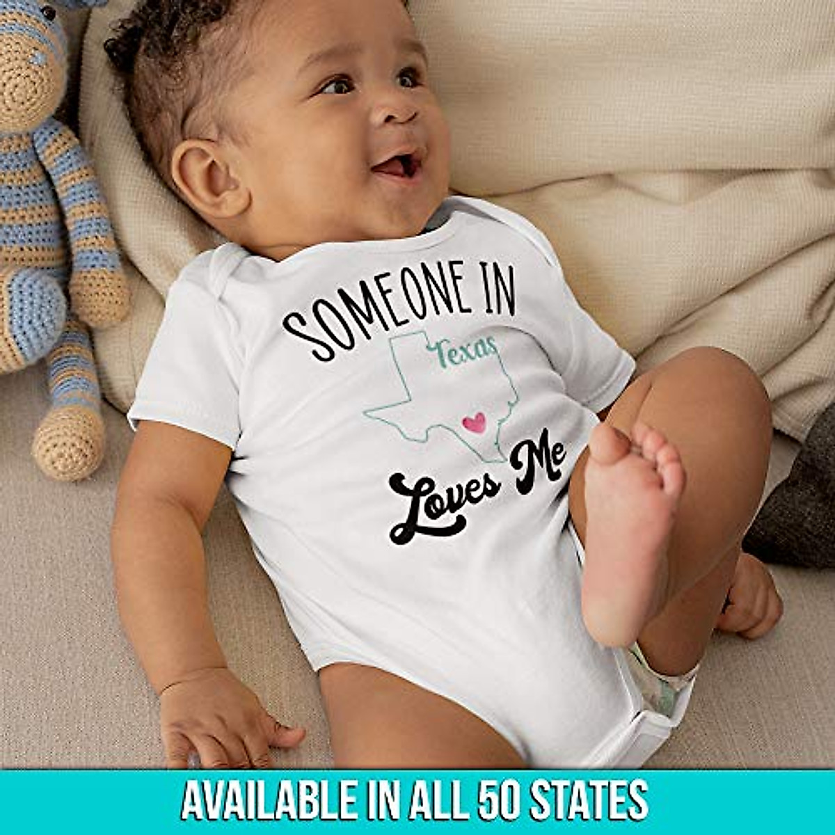 Someone in Texas Loves Me Long Distance Baby Gift State to State Bodysuit Infant One Piece 6 mo White
