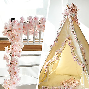 CEWOR 4pcs Artificial Cherry Blossom Flower Vines Artificial Flowers Outdoor Hanging Silk Flowers Garland for Wedding Party Home Bedroom Decor Japanese Kawaii Cute