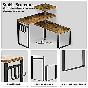 Alsonerbay Kitchen Organizer Countertop Kitchen Organization,3 Tier Corner Shelf Organizer with Removable Hooks for Coffee Station,Bathroom Counter,Dresser Table (Rustic Brown)