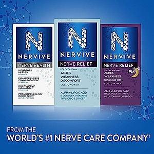 Nervive Nerve Relief, with Alpha Lipoic Acid, to help Reduce Nerve Aches, Weakness, & Discomfort in Fingers, Hands, Toes, & Feet*†, ALA, Vitamins B12, B6, & B1, Turmeric, Ginger, 30 Daily Tablets