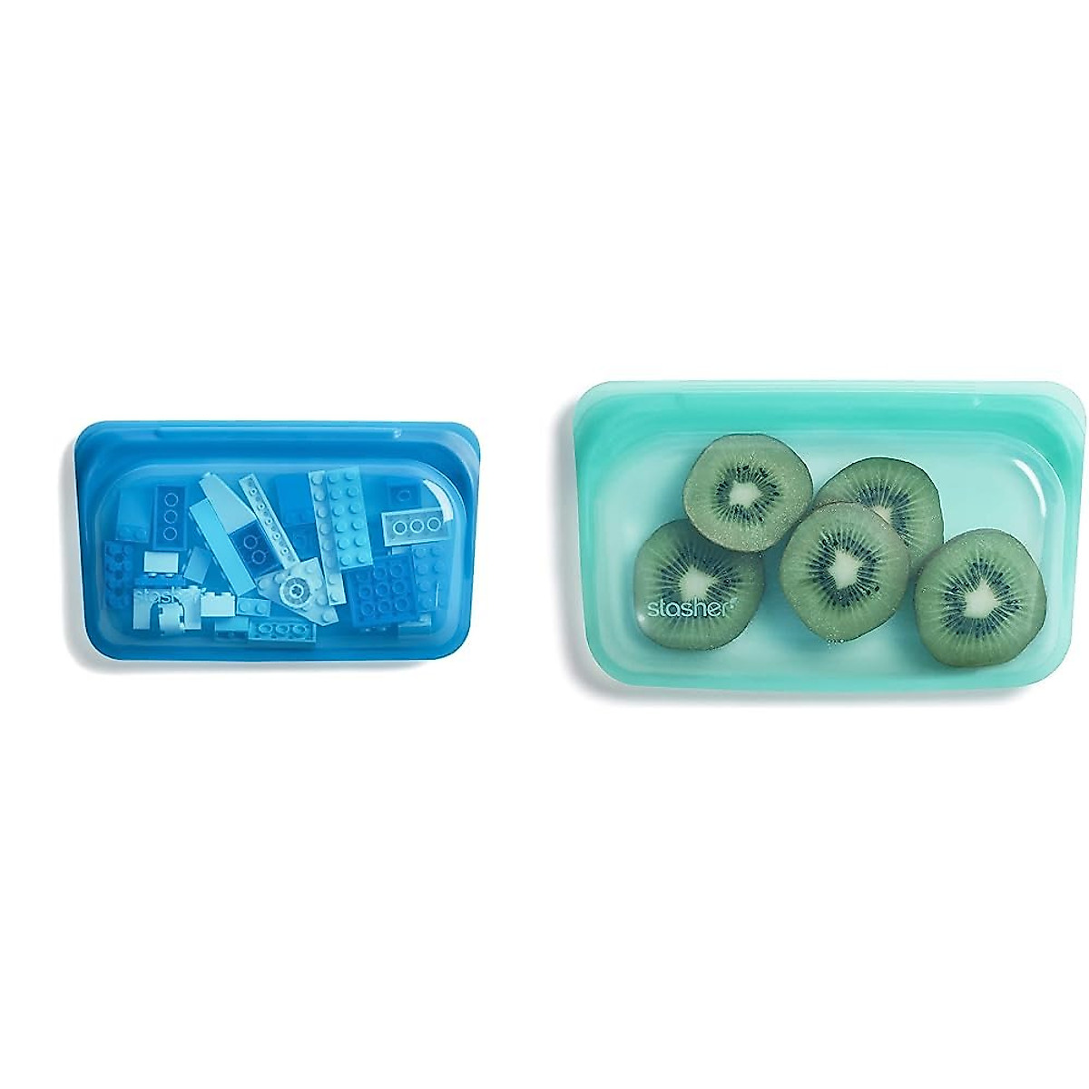 Stasher Reusable Silicone Storage Bag, Food Storage Container & Reusable Silicone Storage Bag, Food Storage Container, Microwave and Dishwasher Safe, Leak-free, Snack, Aqua