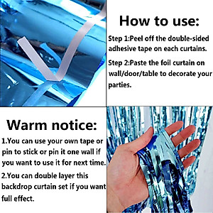 HalloweenDecorate 4 Pack Light Blue Foil Fringe Curtain Backdrop, 3.28Ftx8.2Ft Metallic Tinsel Streamer Curtains for Party, Photo Booth Props, Birthday, 2022 Graduation Decoration Party Supplies