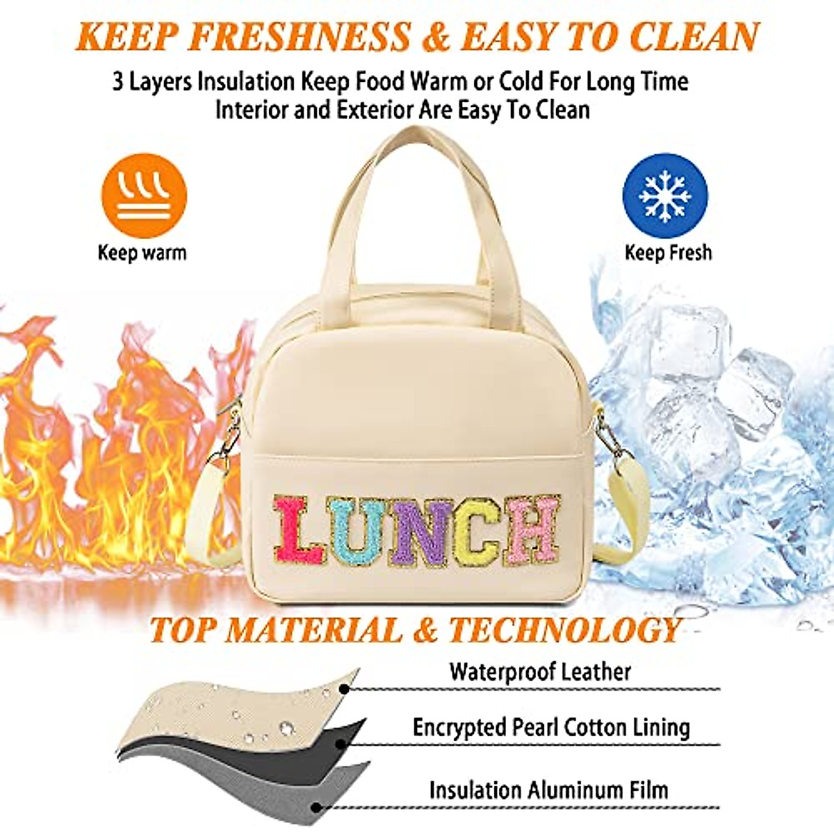 LUCKIPLUS Lunch Bag for Women Personalized Insulated Lunch Box for Adults with Adjustable Shoulder Strap Reusable Freezable Lunchbox Cooler Tote for Office Work Picnic Beach (Beige)