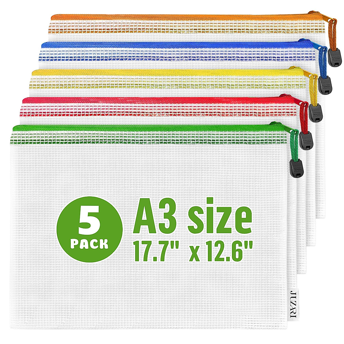 5 Pack Mesh Zipper Pouch Bags A3 - Plastic Zipper Pouches for Organizing 17.7x12.6 inch - Game Storage Bags - Puzzle Organizer Bags - Large Zipper Pouch Bag - Mesh Pouch with Zipper - Puzzle Bags