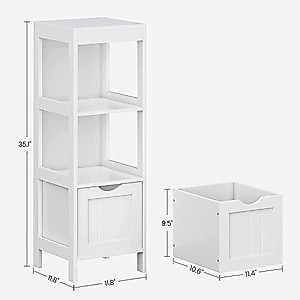 VASAGLE Bathroom Floor Cabinet, Bathroom Storage Organizer Rack Stand, Multifunctional Corner Unit, 2 Drawers, White UBBC42WT