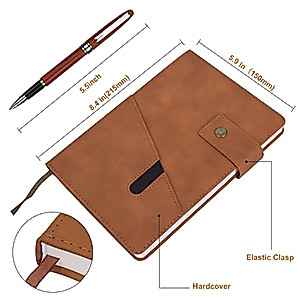 Brown A5 Lined Leather Journal Notebook for Men Women,5.9 X 8.4" Personalized Hardcover Journal with Pen,200 Pages 100 Gsm Thick Ruled Paper Daily Diary for School,Travel,Business,Work,Home Writing