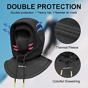 ROCKBROS Ski Mask Thermal Fleece Balaclava Ski Face Mask for Cold Weather Winter Men Outdoor Freezer Worker Black