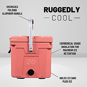 CAMP-ZERO 20L Coral Ice Chest with Molded-in Cup Holders and Folding Aluminum Handle