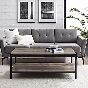 Walker Edison Declan Urban Industrial Angle Iron and Wood Coffee Table, 46 inch, Grey Wash