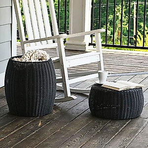 Household Essentials Handwoven Resin Storage Stool Ottoman, Black