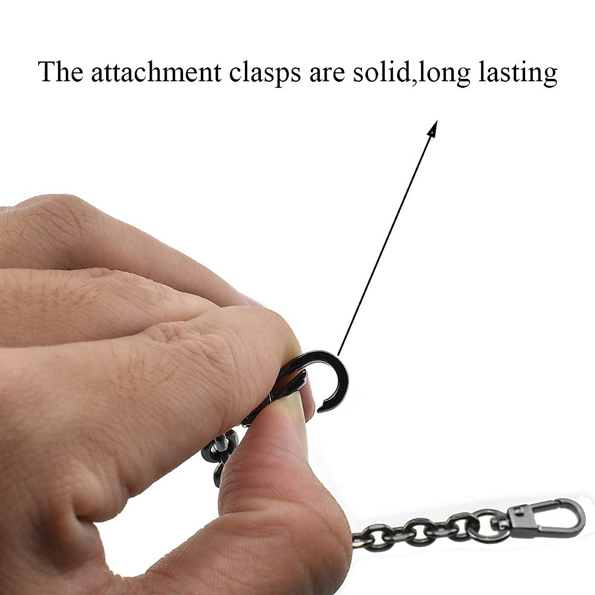 HAHIYO Mini Pochette Purse Chain Strap Thin Wide 6mm for LV Length 7.9 Inches Thick 2mm Shiny Black for Handbag Wallet Clutch Comfortable Flat Metal Strap 1 Pack