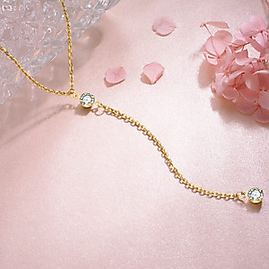 Handmade Lariat Necklace for Women, 18K Gold Plated Dainty Drop Y Chain Necklace Jewelry for Women Girl Gifts with Simulated Diamond，16" to 18" adjustable length (Gold)