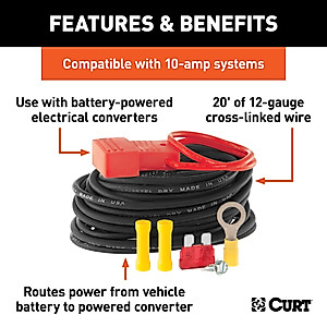 CURT 55151 Powered Converter Wiring Kit for Tail Light Converter, 10 Amps , Black