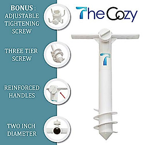 TheCozy Beach Umbrella Sand Anchor | Outdoor Umbrella Base with 3 - Spiral Screw Design | Heavy Duty Rust Free Plastic Umbrella Stand with 4 - Prongs Hanging Hook | Sturdy and Safe for Strong Wind
