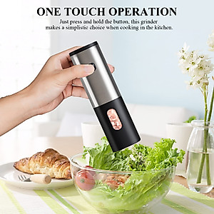 Electric Salt and Pepper Grinder Set, Automatic Pepper Mill with LED Light, Adjustable Coarseness, Battery Powered, One Hand Operated Refillable for Kitchen Resturant BBQ, Stainless Steel Black,2 Pack