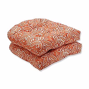 Pillow Perfect Outdoor/Indoor Merida Pimento Tufted Seat Cushions (Round Back), 2 Count (Pack of 1), Orange