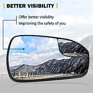 Passenger Right Side Heated Mirror Glass Replacement for 2013 2014 2015 2016 2017 2018 2019 2020 Ford Fusion - Exterior Side View Convex Mirror with Blind Spot, Replace DS7Z17K707B
