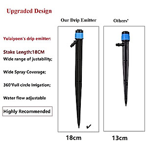 Yulaiyoen 50 Pack Drip Irrigation Emitters Adjustable Irrigation Dripper 360 Degree Full Circle Pattern Water Flow Bubbler with Stake for 1/4 inch Irrigation Hose for Garden Greenhouse Vegetable