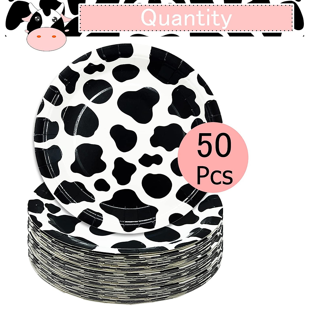 SietDESEO 50 PCS Cow Print Plates 7 Inch Cow Paper Plates for Birthday Party Baby Shower Decoration Disposable Party Plates