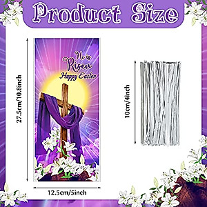 100 Pcs Easter Cellophane Bags He is Risen Spring Easter Gift Treat Bag Goodie Candy Bags with Ties Easter Cross Religious Decorations Birthday Party Decorations Supplies