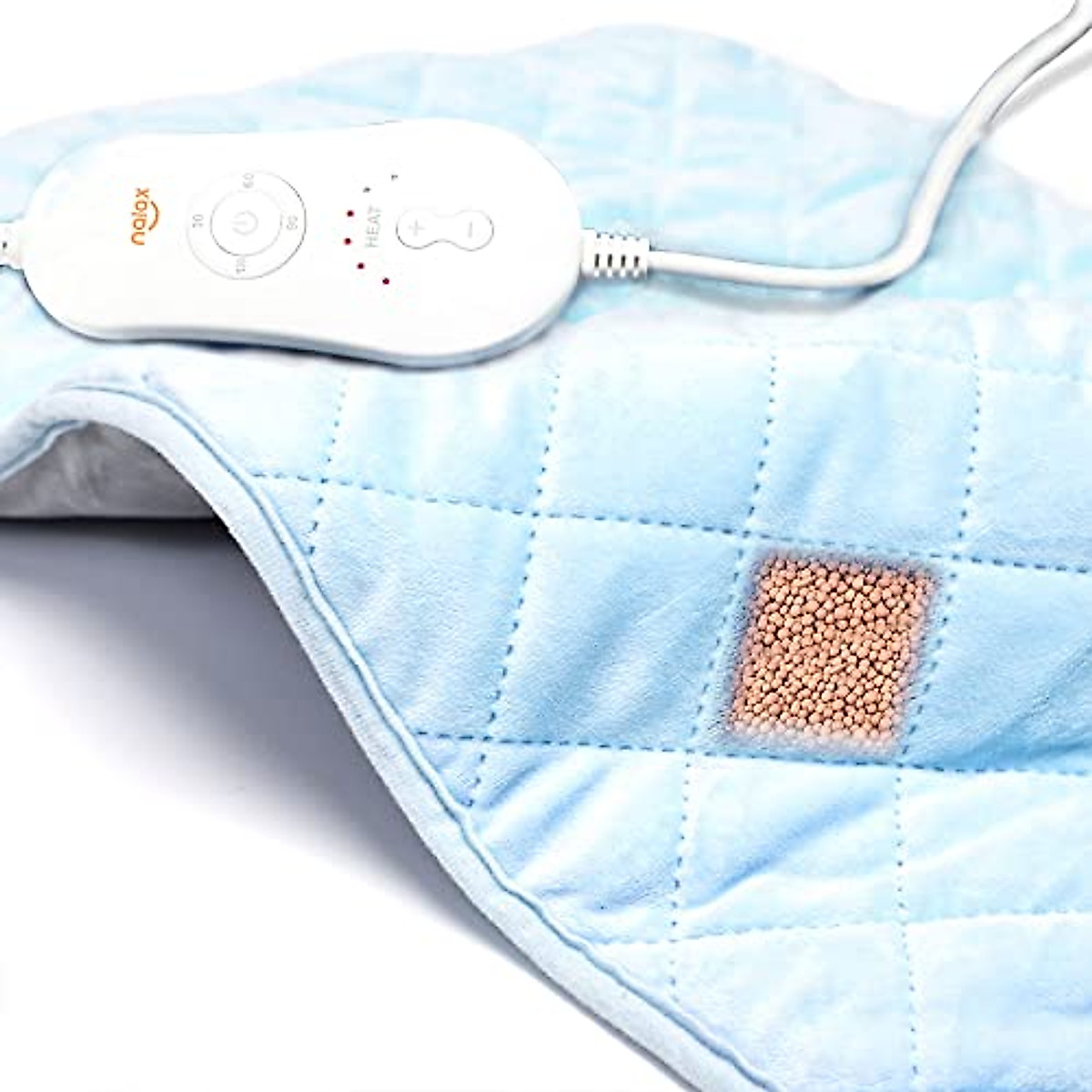 nalax Electric Microfiber Adjustable Heating Weighted Pad with Tourmaline Beads. Jade Stones, Off Timer, & Controller for Muscle Pain Relaxation, XL