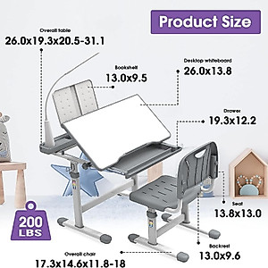 BELANITAS Kids Desk and Chair Set 3-12 Years, Kids School Desk for Kids, Height Adjustable Kids Study Desk with Light, 40-Degree Tiltable Desktop Kid Desk, Space Grey