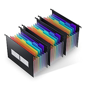 ThinkTex Plastic Expanding Hanging File Folders, 7 Innovative 1.2" Accordian Pockets, Large Capacity, Multi-Color Tabs, Letter Size for Filing Cabinet - 3 Packs
