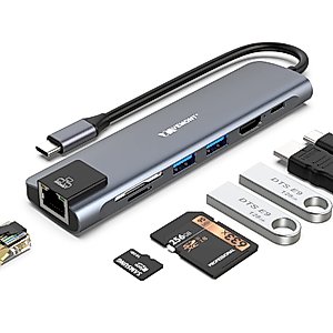 USB C Hub 7 in 1 Multiport Adapter 4K HDMI,100W Power Delivery,2 USB-A Data Ports,1 Gigabit Ethernet,SD/TF Card Readers,USB C Dongle for MacBook Pro/Air,iPad,iMac,iPhone 15 Pro/Pro Max,and More