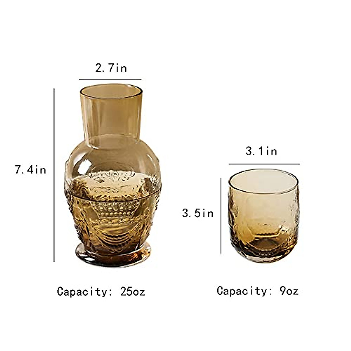 RockTrend Retro Crown Relief Clear Glass Bedside Night Water Carafe with Tumbler Glass, Pitcher And Cup Night Set