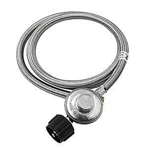 MENSI 6 Feet Propane Gas Fire Pit, Barbecue Grill, Camping Stove, Heater QCC Low Pressure Max 1/2PSI Regulator with Stainless Braided Hose with 5/8" -18UNF Female Flare End