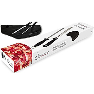 Ham Carving Knife with Honing Steel and Ham Cover - Professional Set for Slicing Serrano, Ibérico Ham & Italian Prosciutto