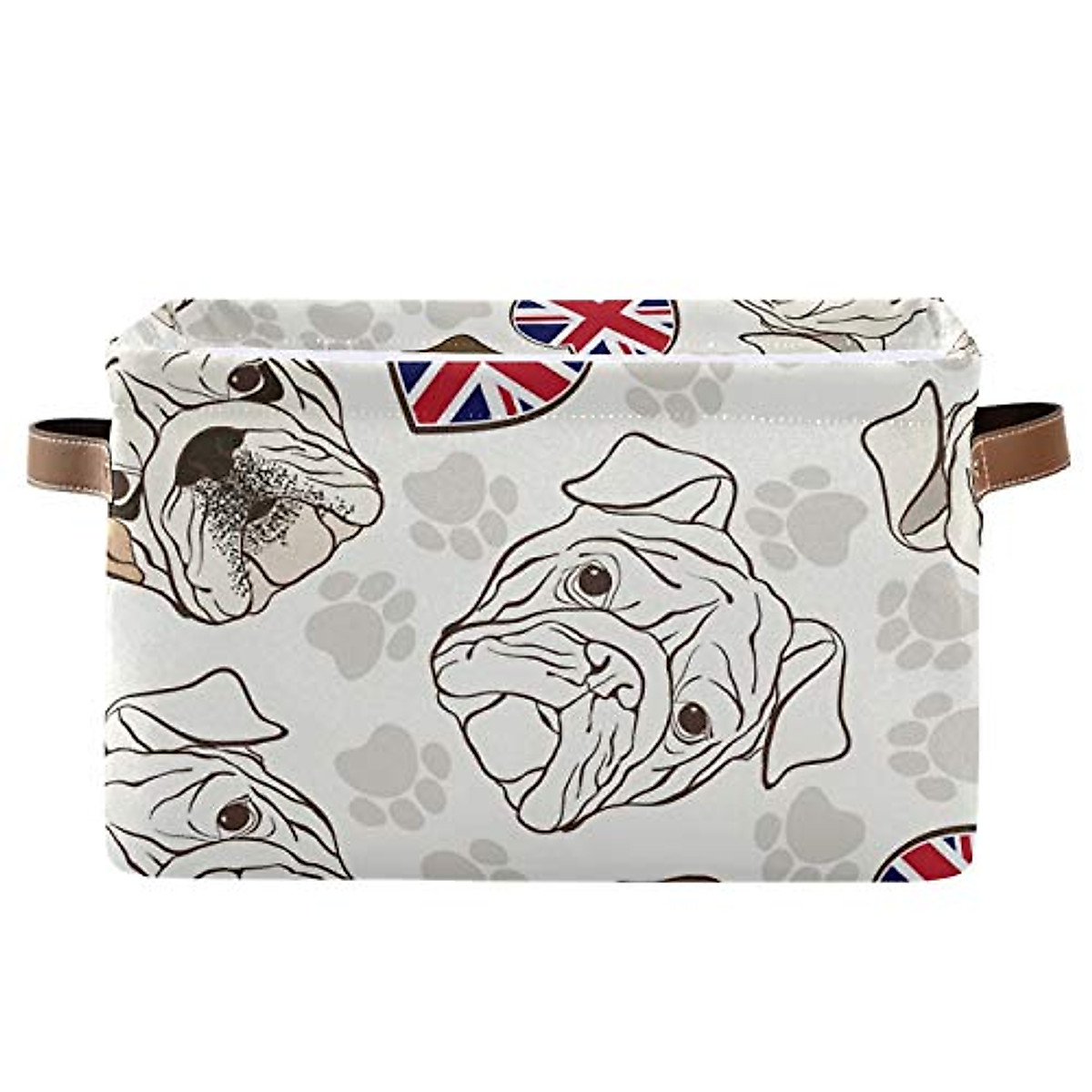 susiyo Large Foldable Storage Bin English Bulldog Fabric Storage Baskets Collapsible Decorative Baskets Organizing Basket Bin with PU Handles for Shelves Home Closet Bedroom Living Room-2Packs