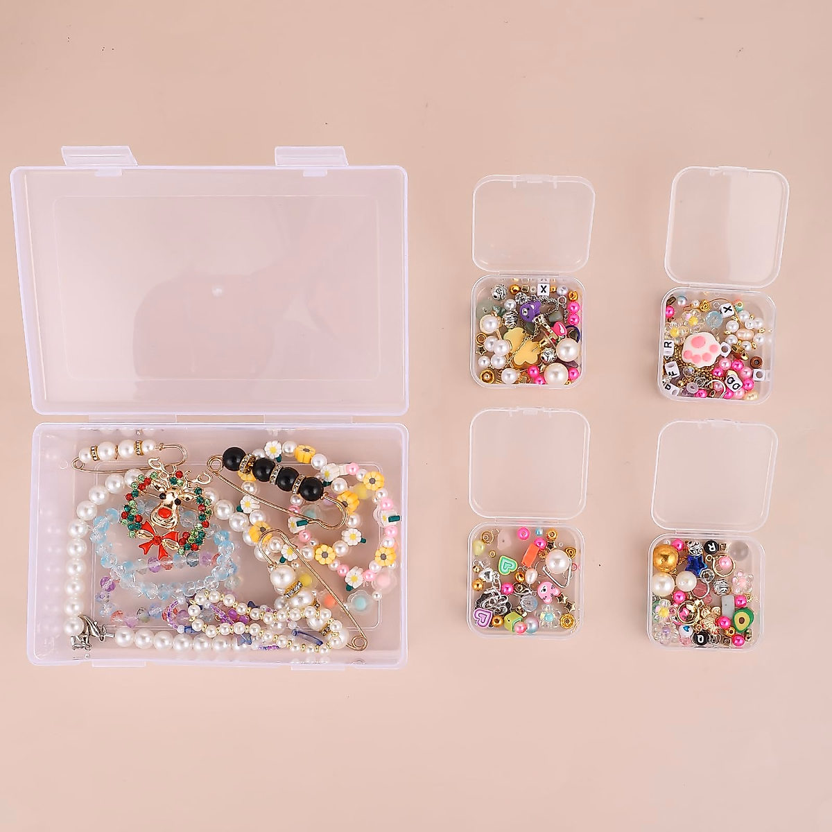 Small Clear Bead Storage Containers, Bead Organizers and Storage, 12 Pcs Mini Plastic Rectangle Cases Craft Storage with Hinged Lids for Nail DIY Craft Making Jewelry Screw, 2.17 x 2.17 x 0.79 Inch