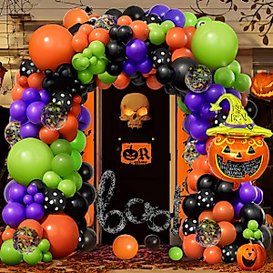 Halloween Balloon Arch Garland Kit,Halloween Balloons with Black Orange Green Purple Confetti Balloon Arch Kit with Pumpkin Balloons for Halloween Party Decoration……