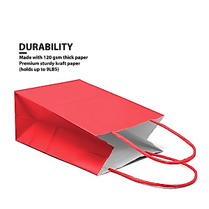 Dsquare 24ct Food Safe Premium Paper & Ink Color Kraft Bag with Handle 8.5 x 5.25 in - Party Favor Gift Bags with Handle, Color Goody Bag, Paper DIY Bag, Environmentally Safe (Small, Red)