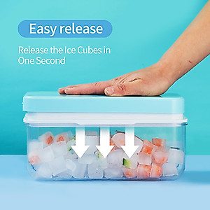 forcozyvie Ice Cube Tray with Lid and Bin,64Pcs Silicone Ice Cube Mold,Large Ice Cube Maker for Freezer, Easy Release Stackable 2 Ice Trays w/Tongs and Scoop for Whiskey Cocktail Coffee Tea Baby Food