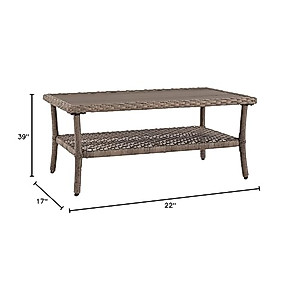 Signature Design by Ashley Clear Ridge Outdoor Wicker Coffee Table with Rust Free Aluminum Base, Light Brown