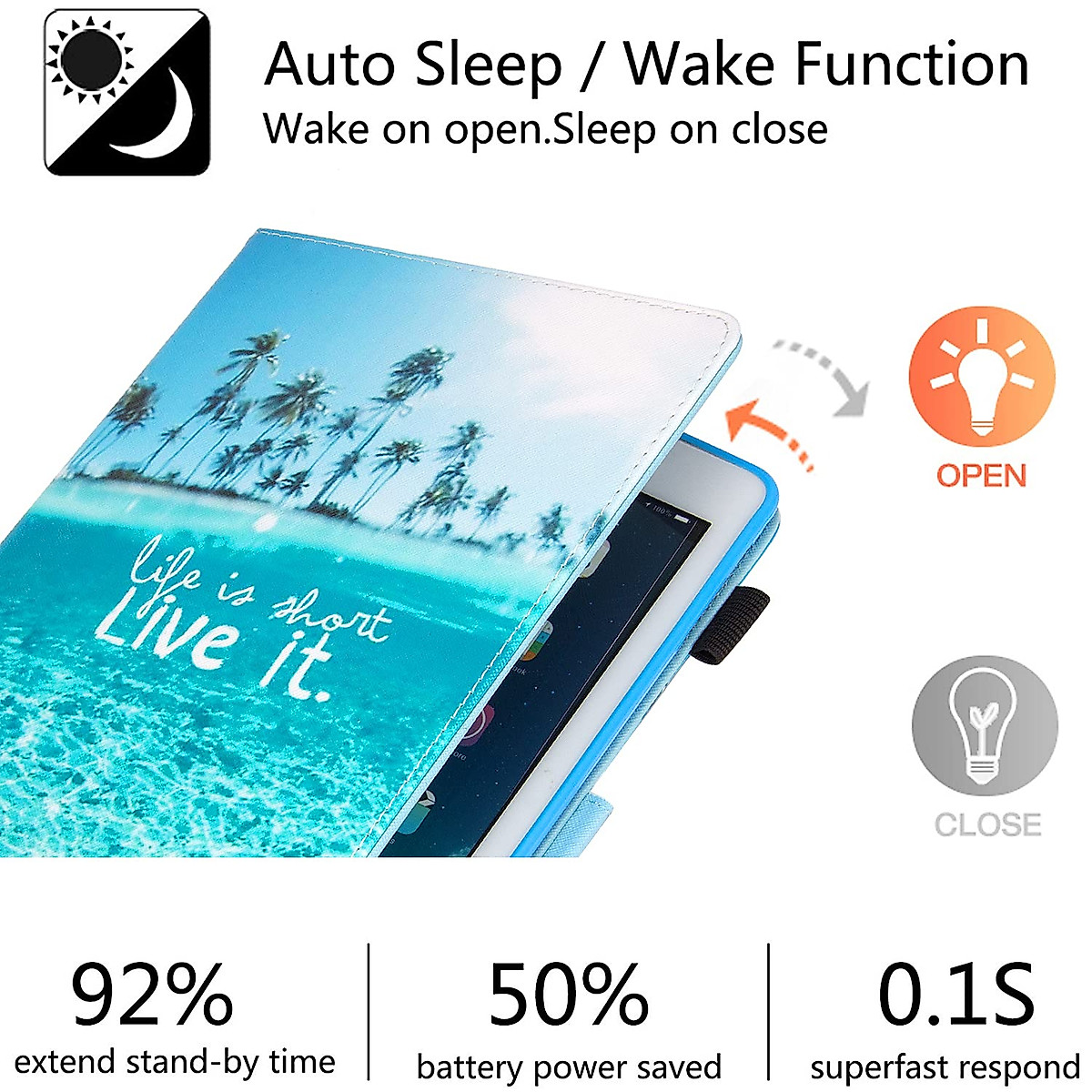 Dteck Case for iPad 9.7 inch 2018 2017 / iPad Air Case/iPad Air 2 Case, PU Leather Folio Smart Cover with Auto Sleep Wake Stand Wallet Case for Apple iPad 6th / 5th Gen,iPad Air 1/2, Beach Live it