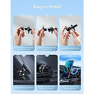 Compatible with Magsafe Car Mount Charger,THREEKEY Magnetic Wireless Car Charger Mount Vent Hook Phone Holder for iPhone 14/13/12 Series Phone & MagSafe Case(with QC3.0 Adapter)