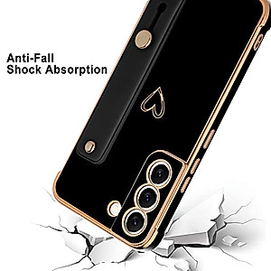 AIGOMARA Compatible with Samsung Galaxy S22 Plus Case with Finger Strap Luxury Cute Heart Plating Phone Case Full Body Protective Kickstand Cover for Galaxy S22 Plus 5G 2022 Women Girly - Black