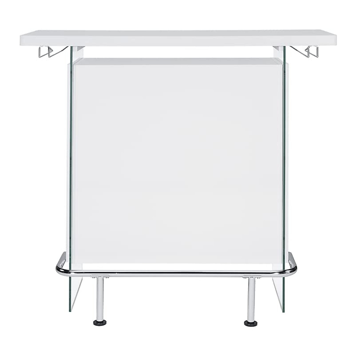 Pemberly Row 47.25" W Contemporary Wood Bar Unit in Gloss White/Clear