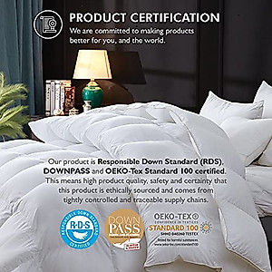 Luxurious Full/Queen Size Goose Down Feather Fiber Comforter Duvet Insert, Ultra-Soft 100% Egyptian Cotton Cover, 60 oz. Fill Weight, All-Season White Solid Comforter