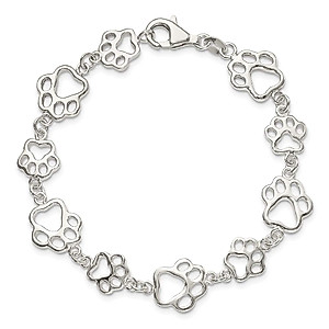 Solid 925 Sterling Silver Paw Print Bracelet - with Secure Lobster Lock Clasp 8.5" (Width = 13mm)