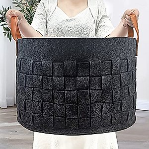 boldmonkey Blanket Basket, 20"x 20"x13" XXXLarge Felt Laundry Baskets Nursery Storage Living Room Round for Toy, Clothes, Kids, Bedroom(Dark Gray)