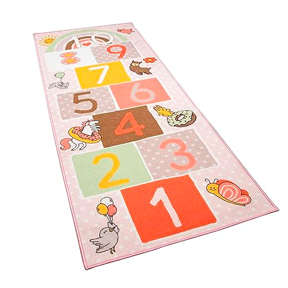 Hopscotch Squad Hop & Count Hopscotch Rug for Play Space & Room Decor with Skid-Proof Backing, 79” L ong x 29” Wide - Classic Hopscotch Rug for Kids
