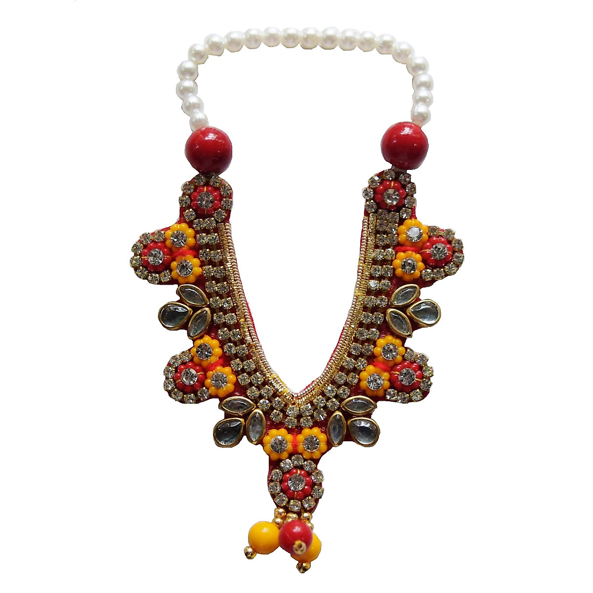 Handmade Orange Red Bead Bal Krishna/Ganesh Ornaments Haar Mala for 1" To 3" Laddu Gopal Idol, Devi Maa/Radha Rani/Laddu Gopal Shringar Haar Mala R