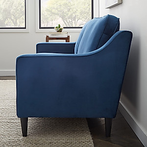 Edenbrook Jensen Upholstered Couch - Blue Velvet Living Room Couch - Seats Three - Modern Scoop Arm Design